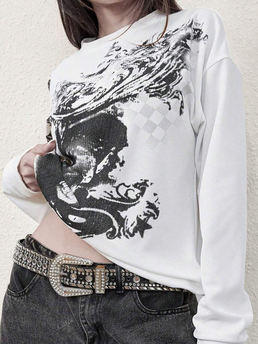 Women's Cyber Y2K Fashion Street Y2K Unique Print Round Neck Long ...
