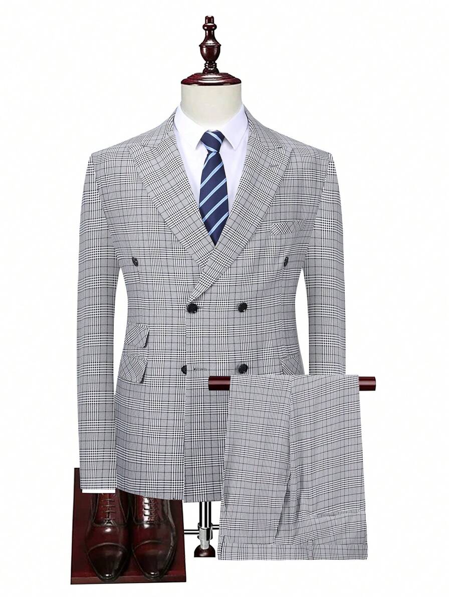 Manfinity Mode Plus Size Men Gentleman Plaid Mandarin Collar Double ...