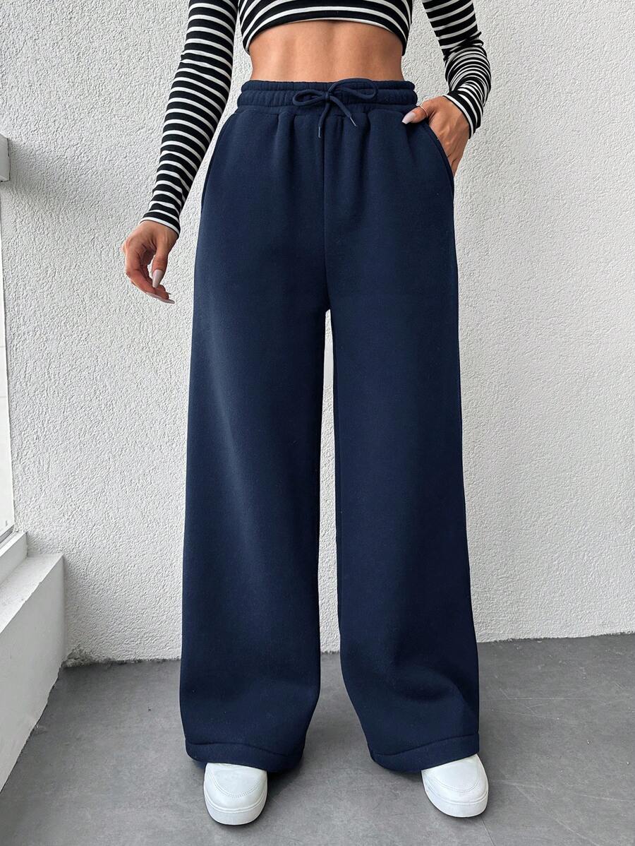 SHEIN Women's Casual Solid Color Drawstring Waist Straight Leg ...