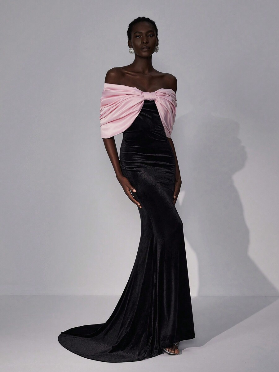 Elitara Elegant And Gorgeous Pink One-Shoulder Large Bow Exaggerated ...