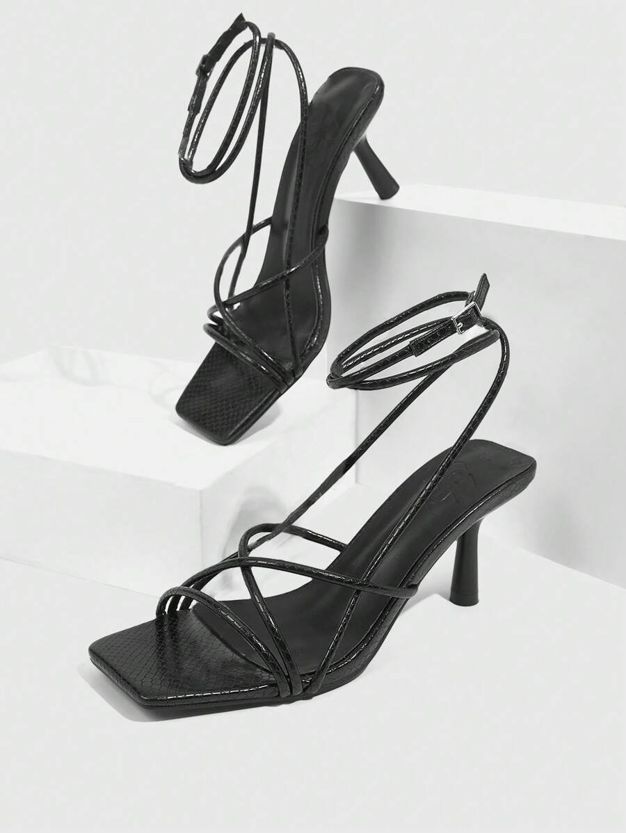 CUCCOO SZL Women's Simple Black Snake Skin Pattern Square Toe Low Heel ...