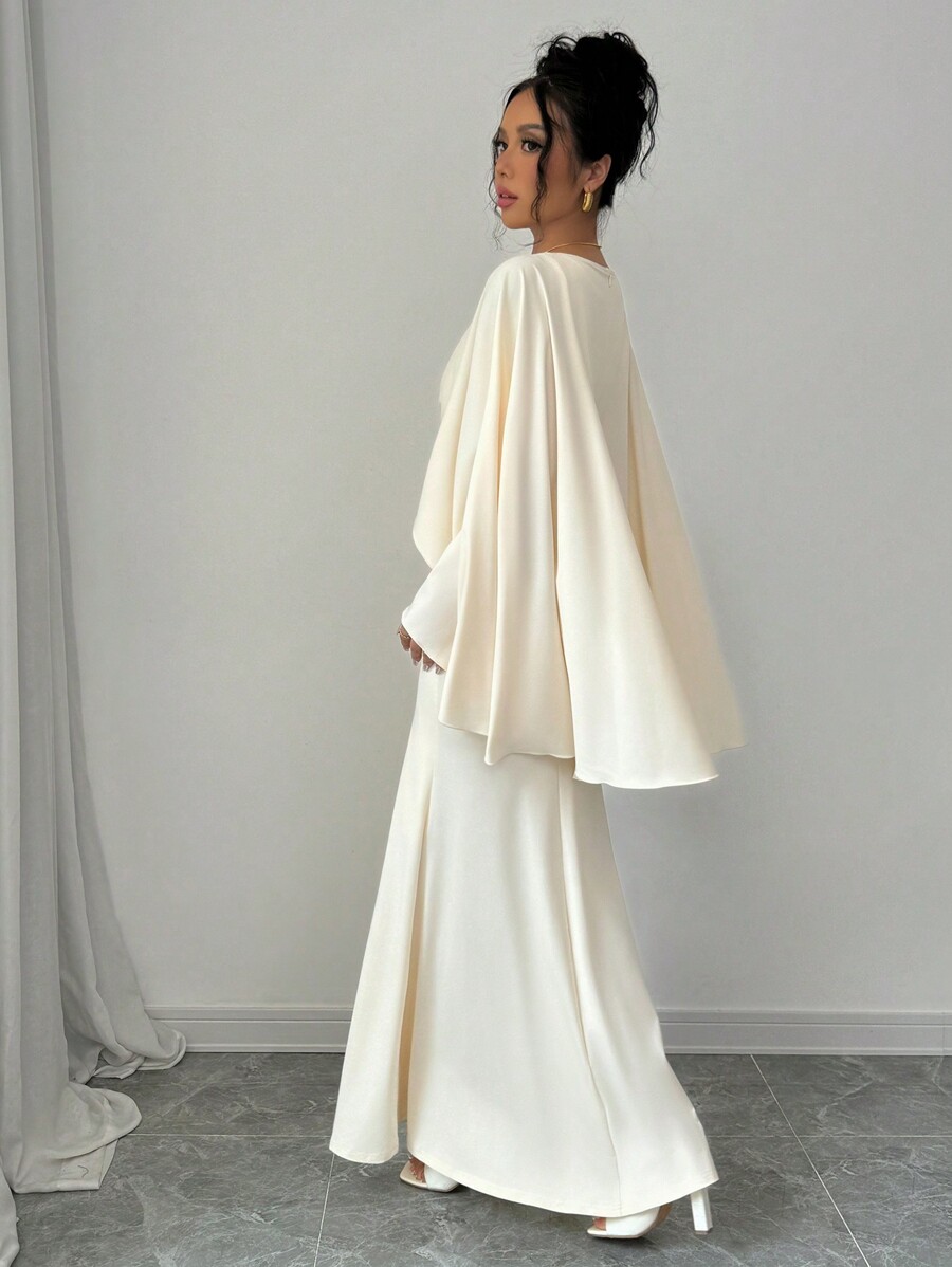 Elenzga Women's Cinched Waist Elegant Romantic Cape Dress Maxi Women ...