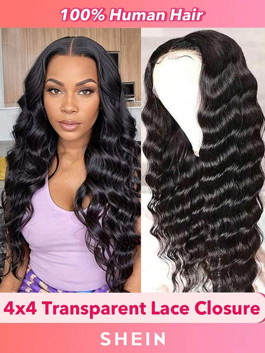 Perruque avec fermeture en dentelle 4x4 sans colle, vague lâche, densité plus grande, cheveux ...