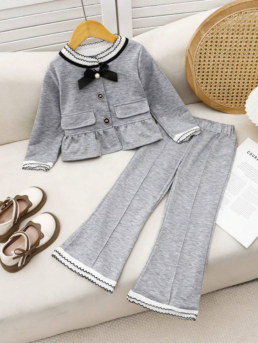 2pcs/Set Young Girl Fashion Casual Trendy Fuzzy Ribbed Ribbed Fabric ...