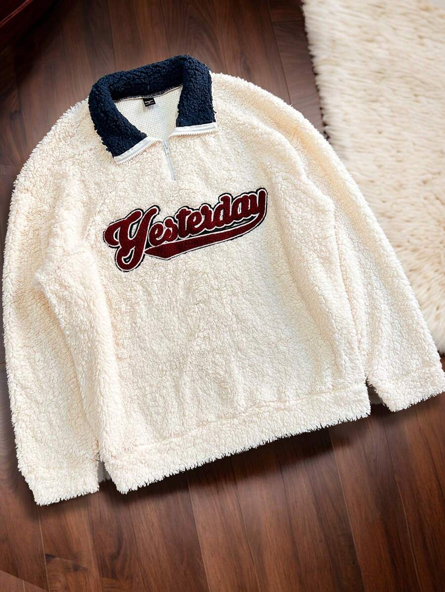 Manfinity Sporsity Men Color Block Collar Long Sleeve Fleece Polo Shirt ...