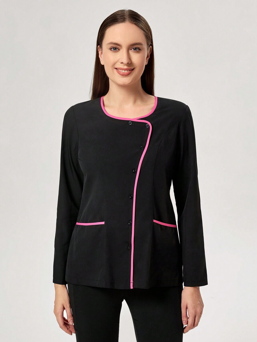 SHEIN TaskFit Women's Long Sleeve Pocket Blouse Office Uniform | SHEIN USA