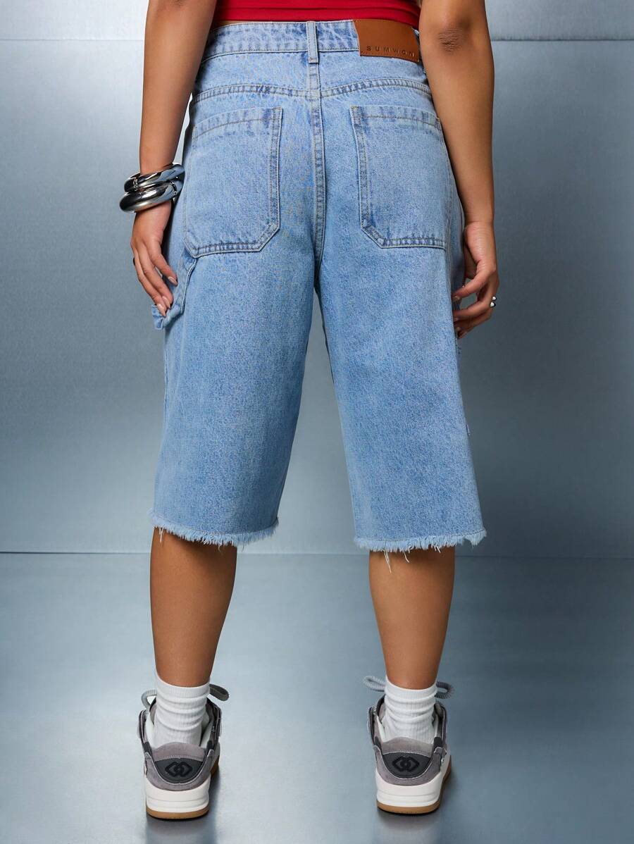 SUMWON WOMEN Wide Leg Chain Print Denim Jorts | SHEIN USA