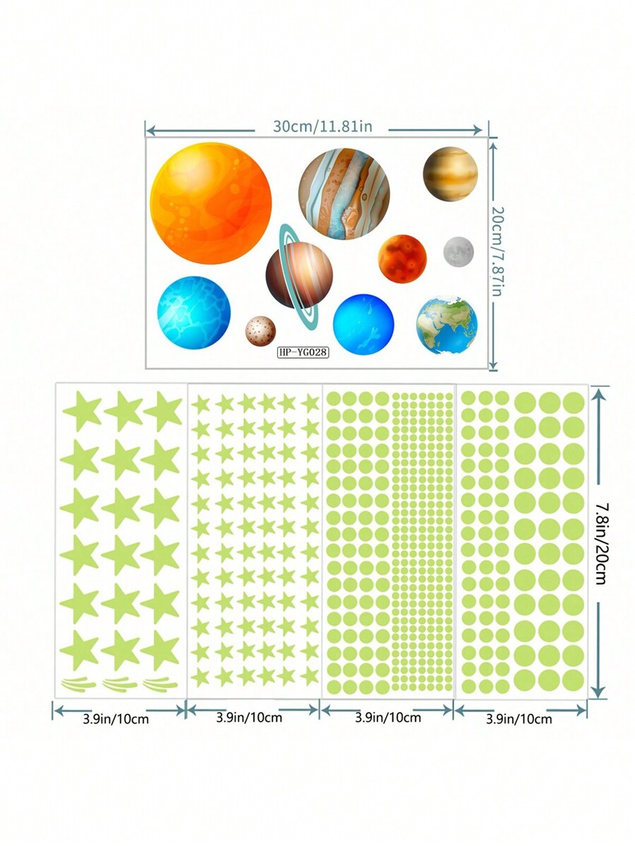 1set/510pcs Nine Planets Dot Glow In The Dark Stickers, For Ceiling ...