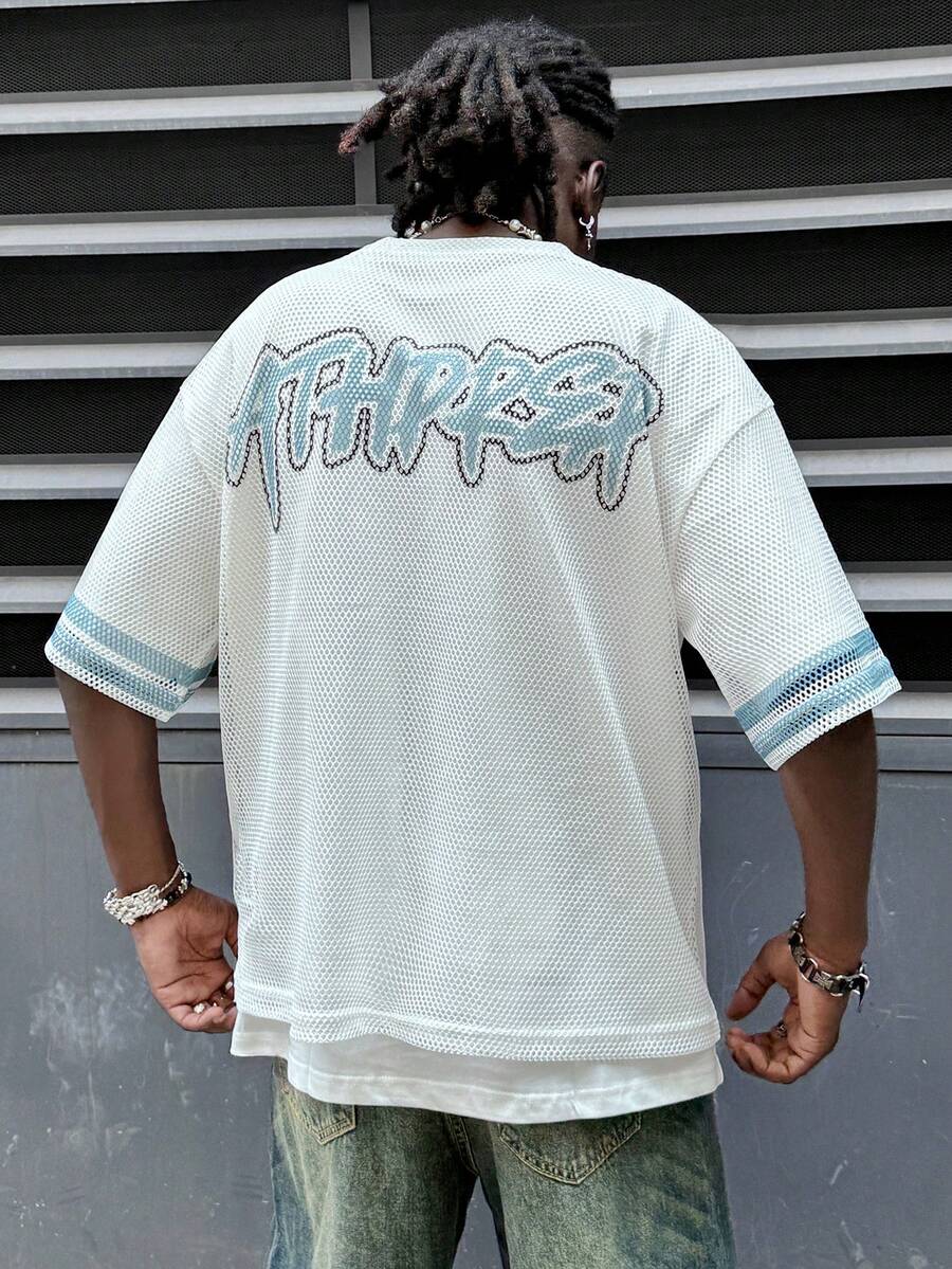 SHEIN 1pc Teen Boy's Loose Dropped Shoulder Letter Print Mesh Short ...