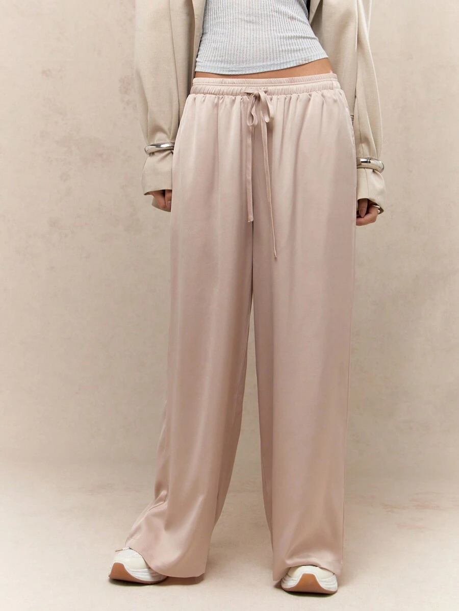 MISSGUIDED Satijnen wijde broek met trekkoorden, zakelijke casual ...