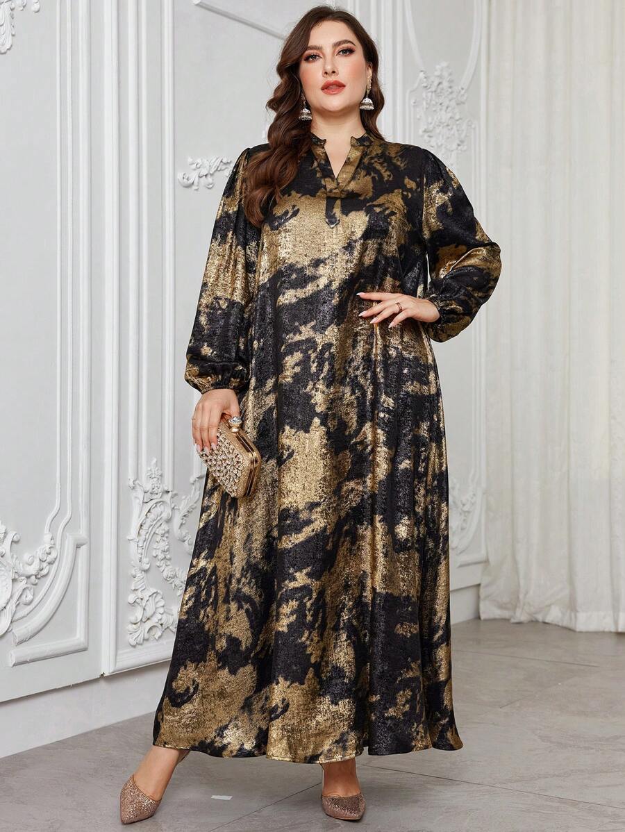 Al Najma Plus Size Hot Stamping Print Long Sleeve Arabic Style Dress ...
