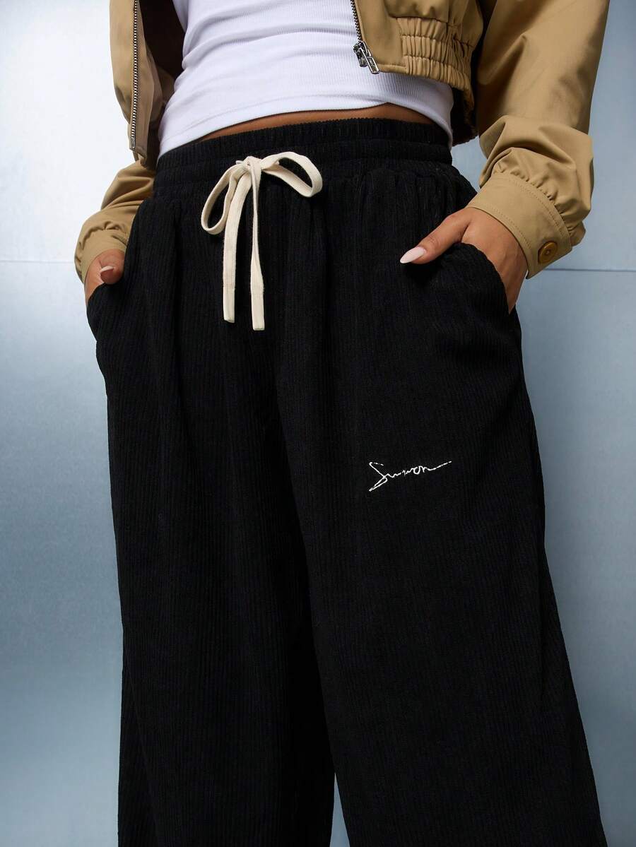 SUMWON WOMEN Wide Leg Pull On Jogger Pants With Draw Cords | SHEIN USA