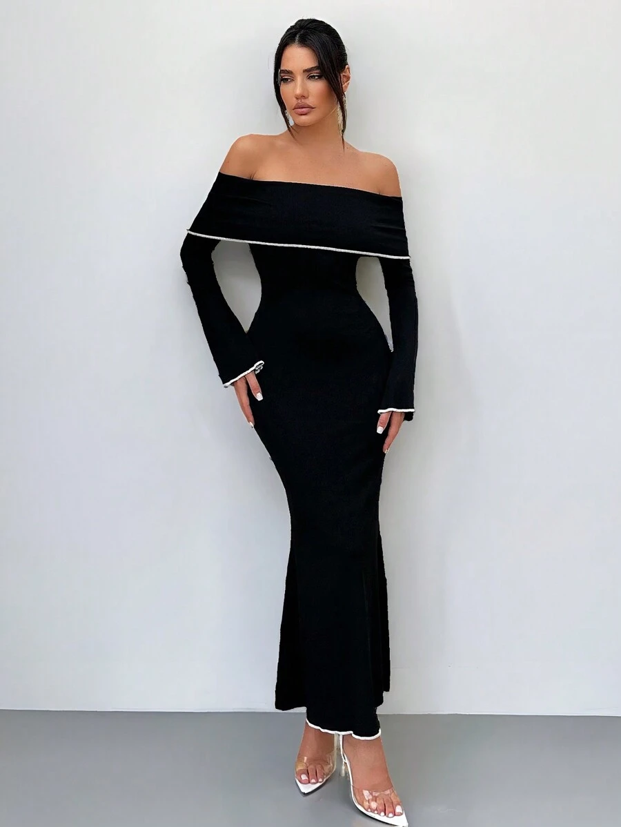 SHEIN Tall Women's Ruffled Sleeves & Fish Tail Style Bodycon Dress With ...