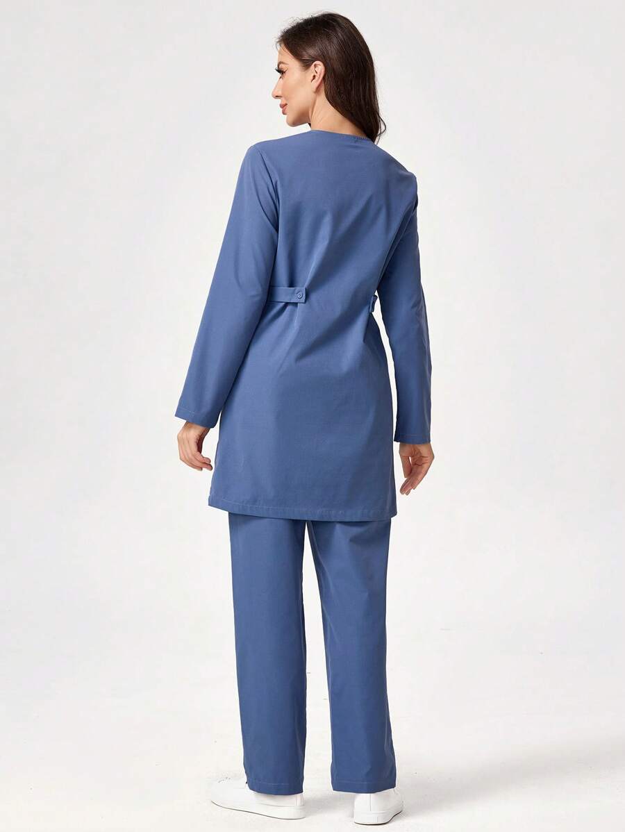 SHEIN TaskFit Solid Color Half Button Front Splicing Pocket Nursing ...