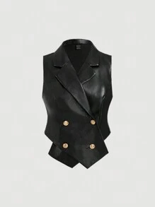 SHEIN MOD Plus Size Black Asymmetric Hem Double Breasted Suit Vest In ...