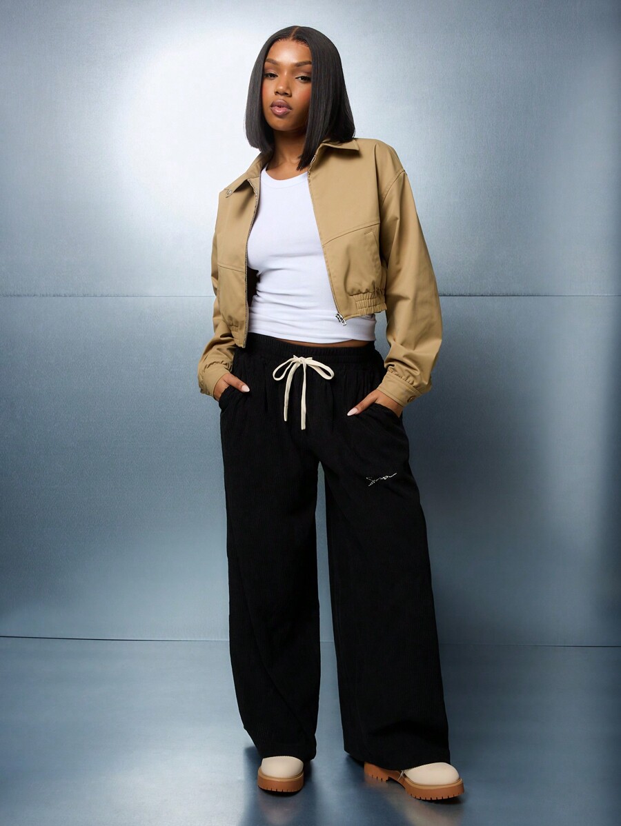 SUMWON WOMEN Wide Leg Pull On Jogger Pants With Draw Cords | SHEIN USA