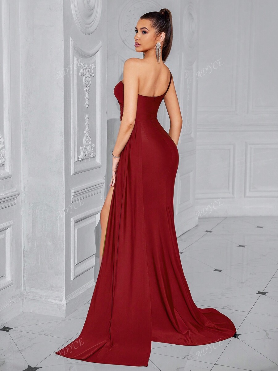 ADYCE 1pc Spaghetti Strap Ruched Waist Long Flowy Ribbon Front Split ...