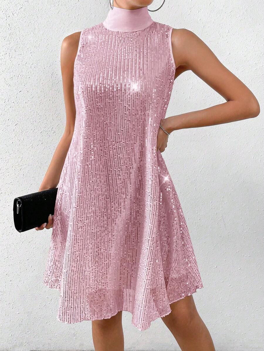 Zolique Women's Sequin Embellished Sleeveless High Neck Summer Dress ...