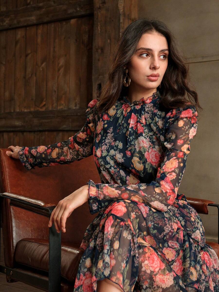 Anewsta Vestido elegante de longitud media con estampado floral de verano para mujer, atuendo de ...