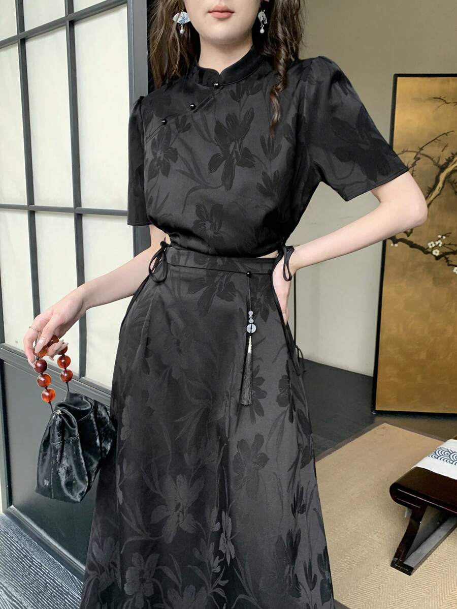 SHEIN EastFlair Women's Traditional Chinese Style Jacquard Side Knot ...