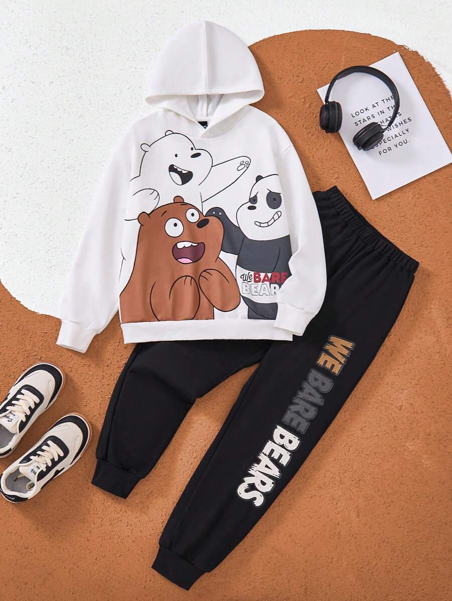 We Bare Bears X SHEIN 2pcs/Set Tween Boy Cartoon Bear Print Loose Fit ...