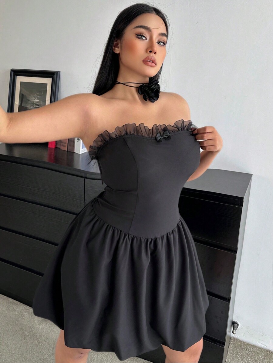 POPSWAY Plus Size Black Off Shoulder Strapless A-Line Princess Puff Dress for Sale Australia ...