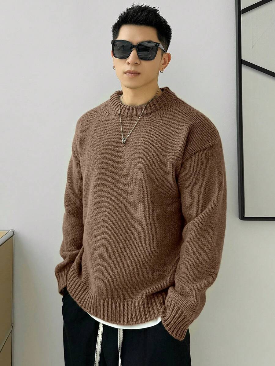 DAZY Men Casual Simple Solid Color Dropped Shoulder Loose Pullover ...