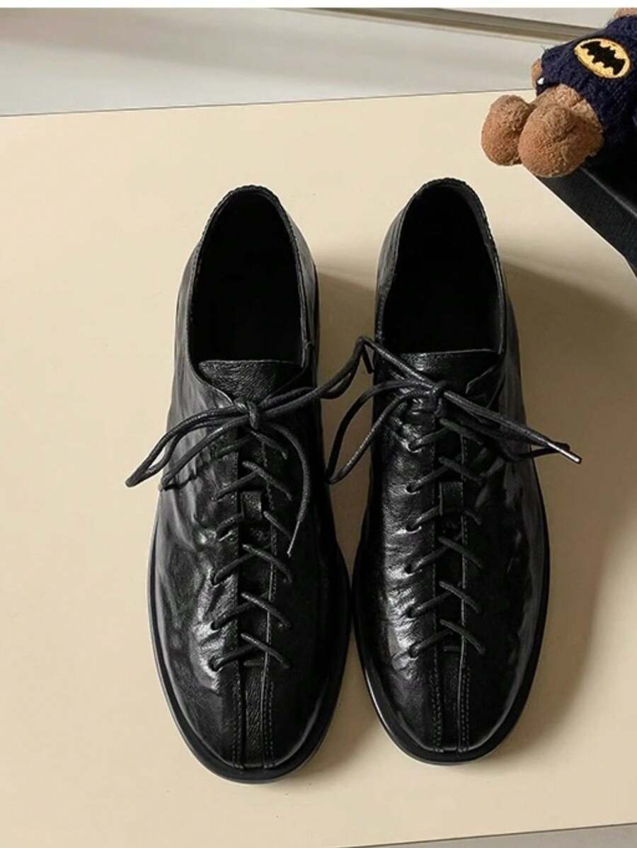 Lace-Up Casual Vintage British Style Flat Loafers For Teens | SHEIN EUR