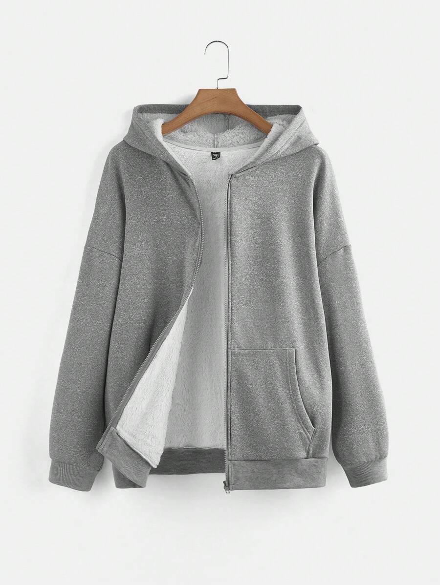 SHEIN EZwear Moletom com capuz e manga longa cinza para mulheres plus ...