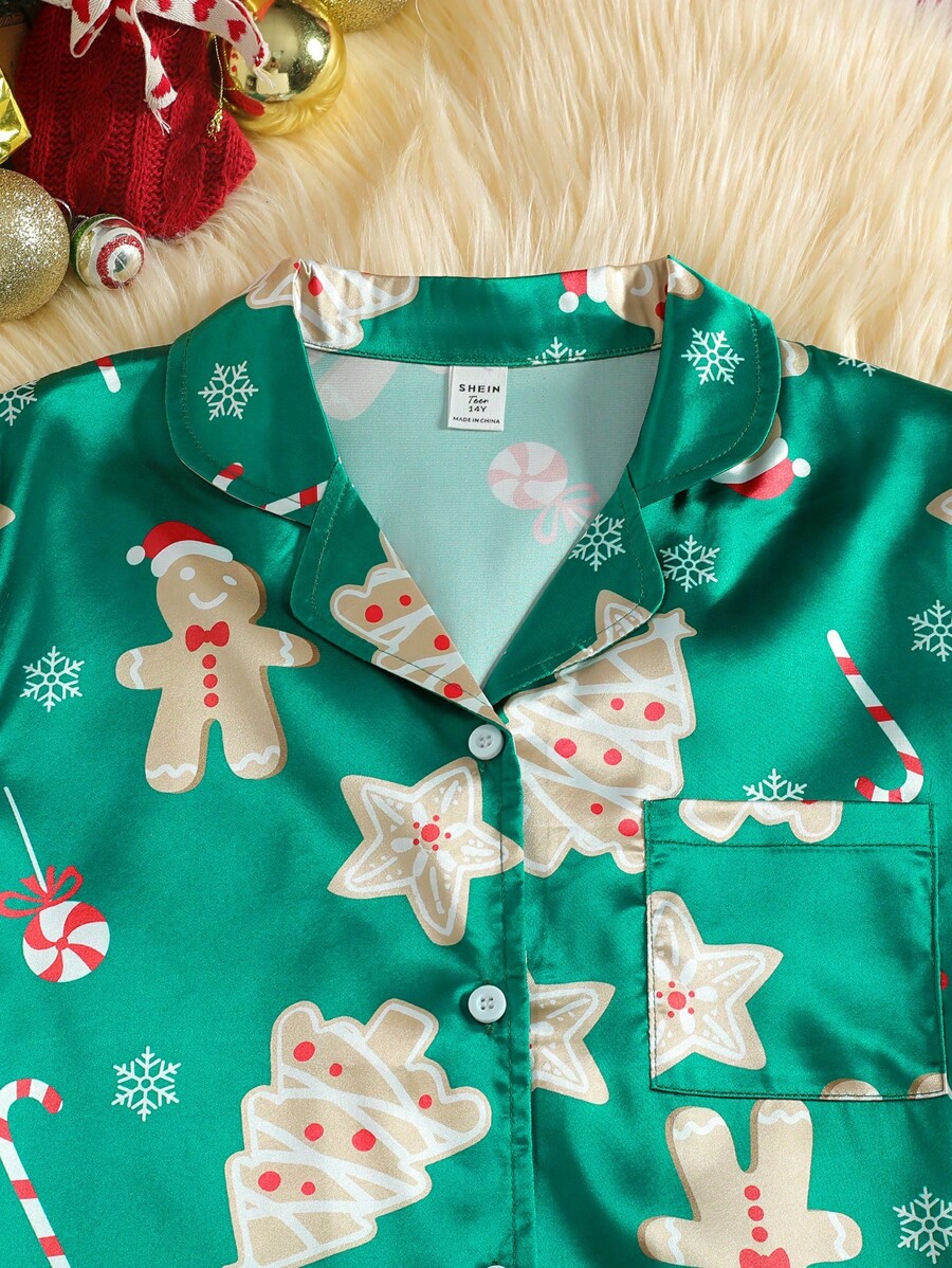 2pcs Teenage Girls Christmas Gingerbread Pattern Turndown Collar ...