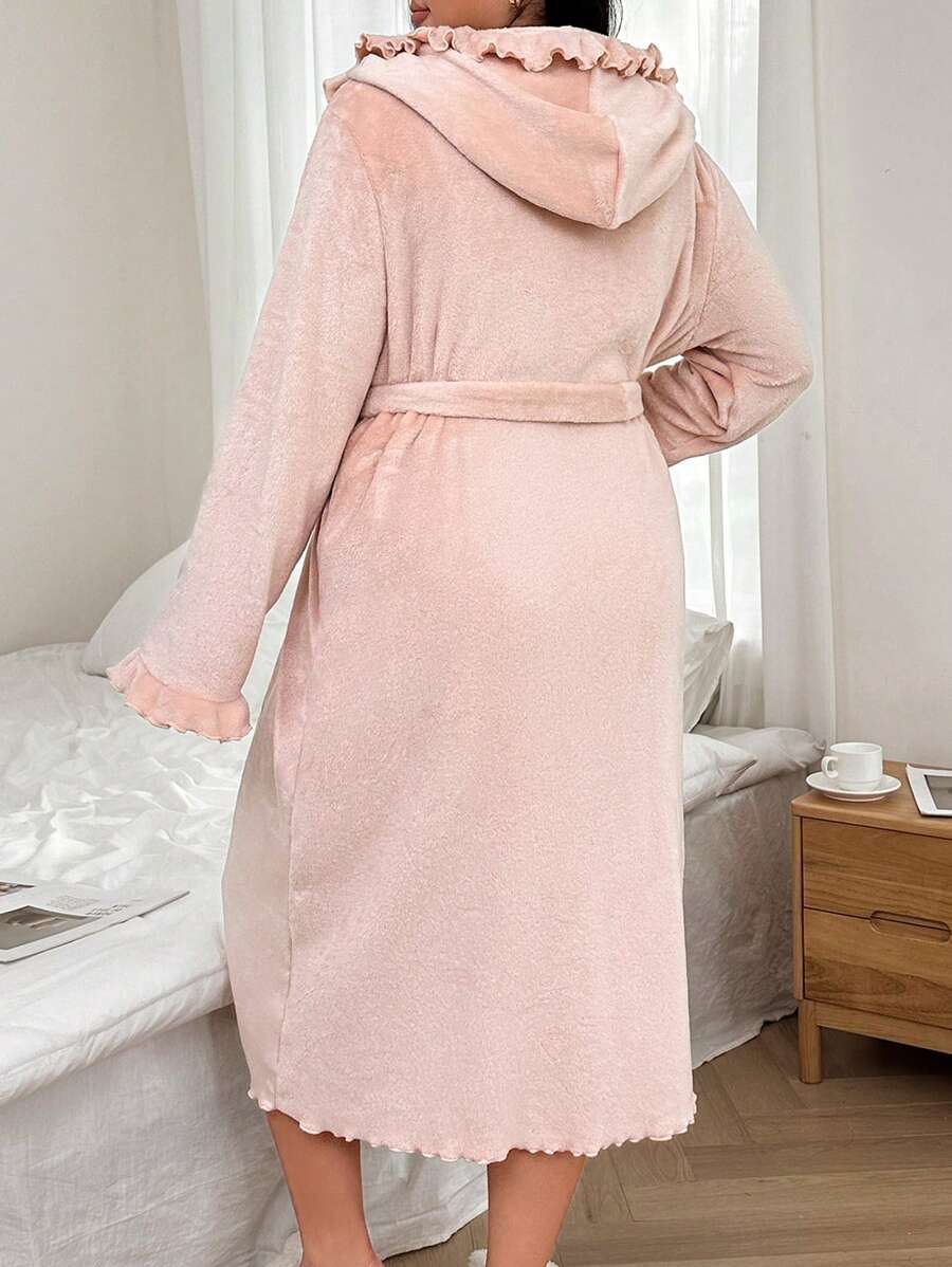 Dream Adore Plus Size Solid Color Ruffled Open Front Hooded Fluffy ...