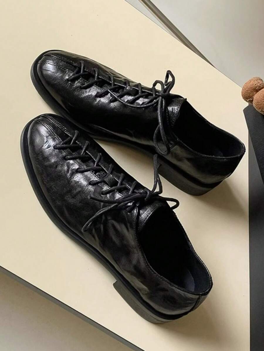 Lace-Up Casual Vintage British Style Flat Loafers For Teens | SHEIN