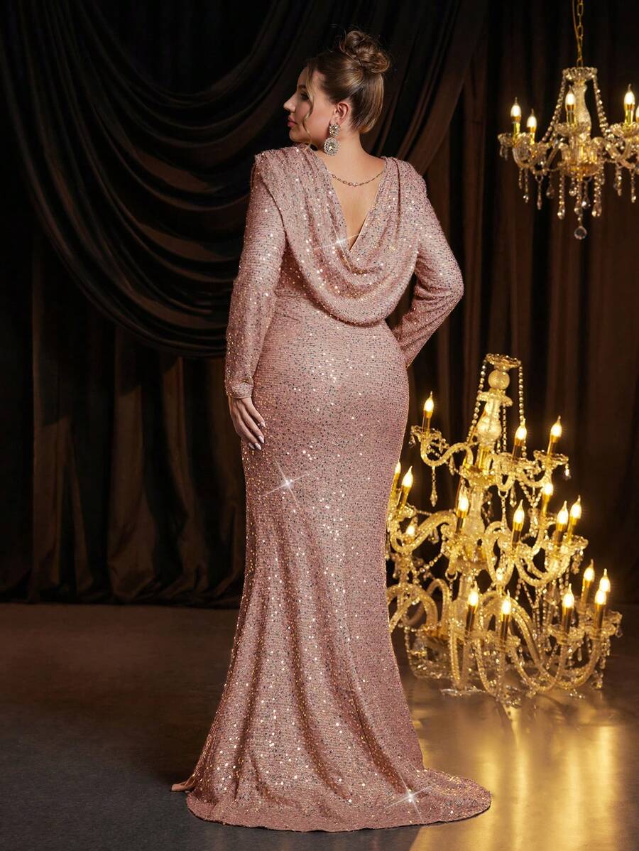 Glamrae Plus Size Luxury Sequin Off-The-Shoulder Maxi Dress With Dramatic Train, Elegant Evening ...