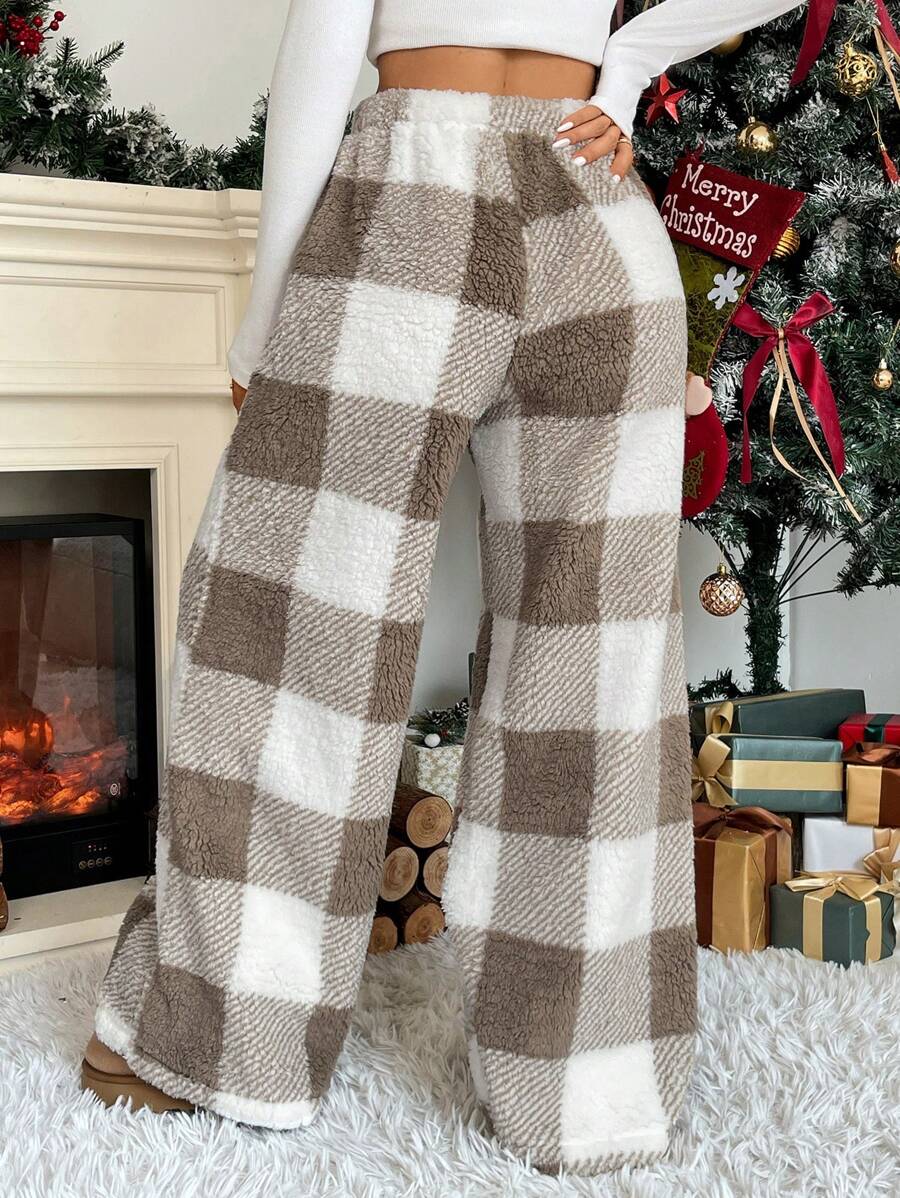 SHEIN EZwear Women's Casual Color Block Plaid Thermal Lined Pants ...