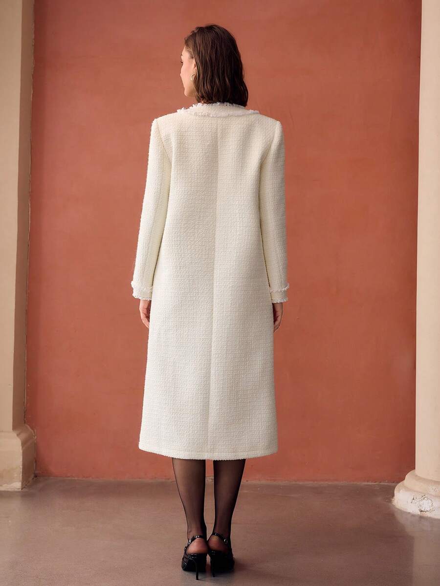 MOTF PREMIUM TWEED SOLID RAW EDGE PATCH POCKET LONG OVERCOAT | SHEIN UK