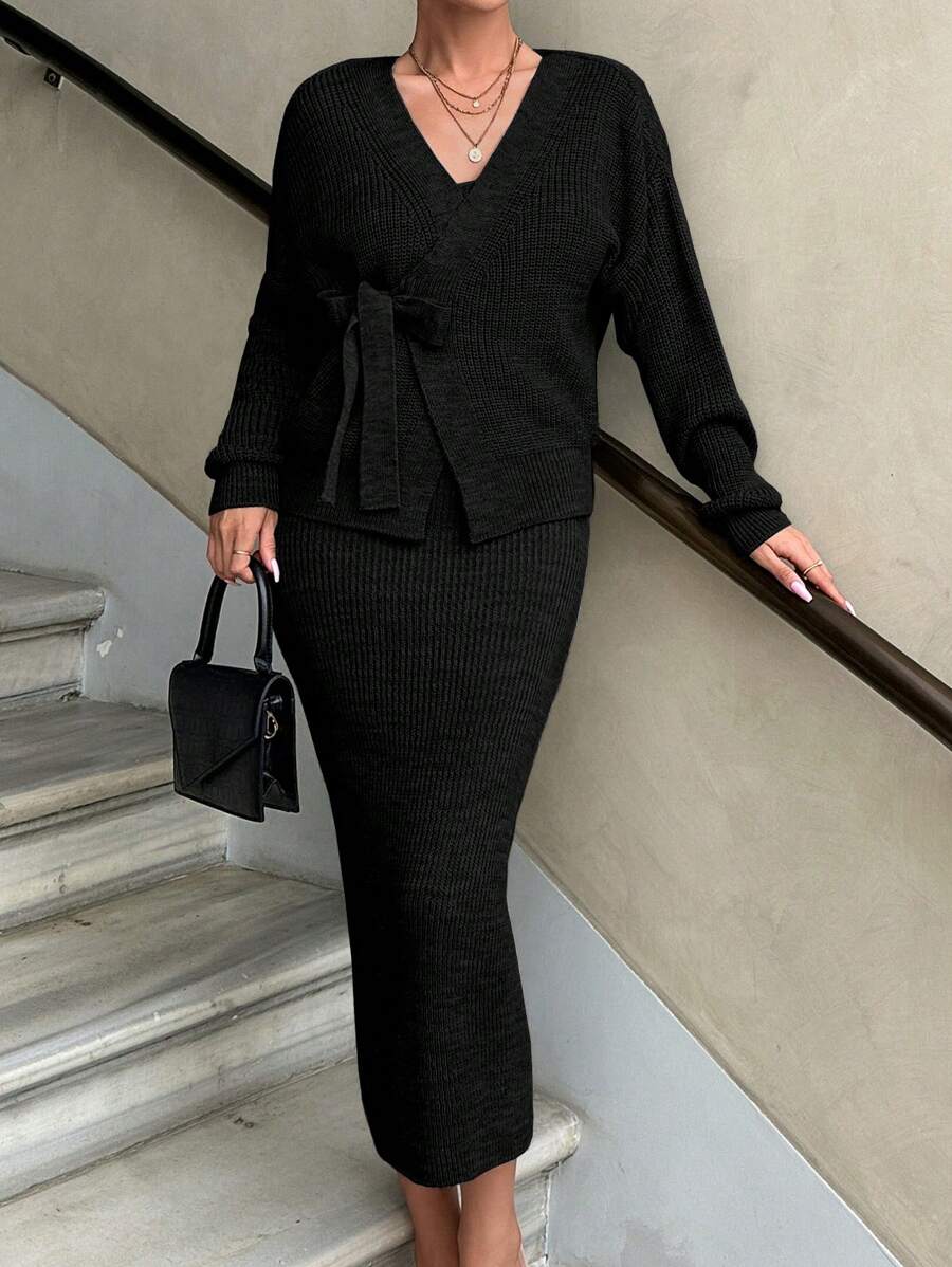 SHEIN Women Knitwear Co-Ord Set With Cardigan And Dress | SHEIN USA