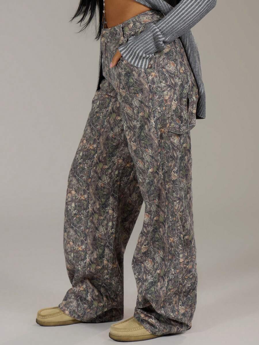 MUSERA Winter Clothes Vintage Allover Print Denim Cargo Jeans | SHEIN EUR