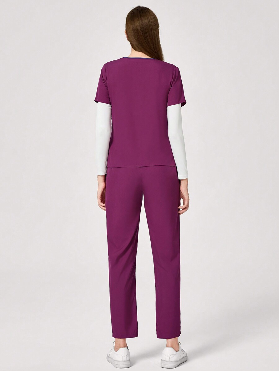 TaskEZ Contrast Color Splice Long Sleeve Minimalist Top And Pants ...