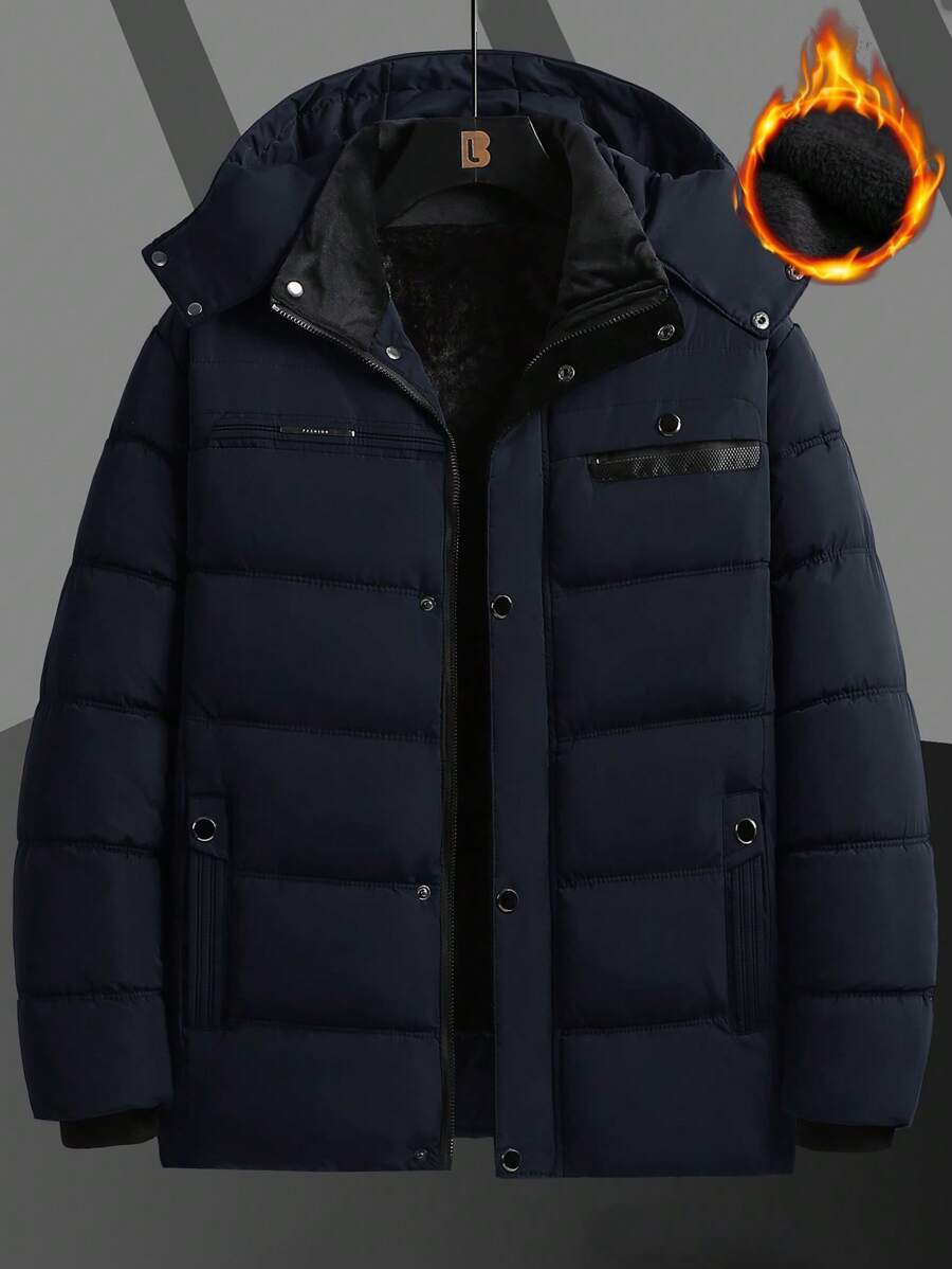 Manfinity Homme Men Solid Color Thermal Lined Full Zip Hooded Padded ...