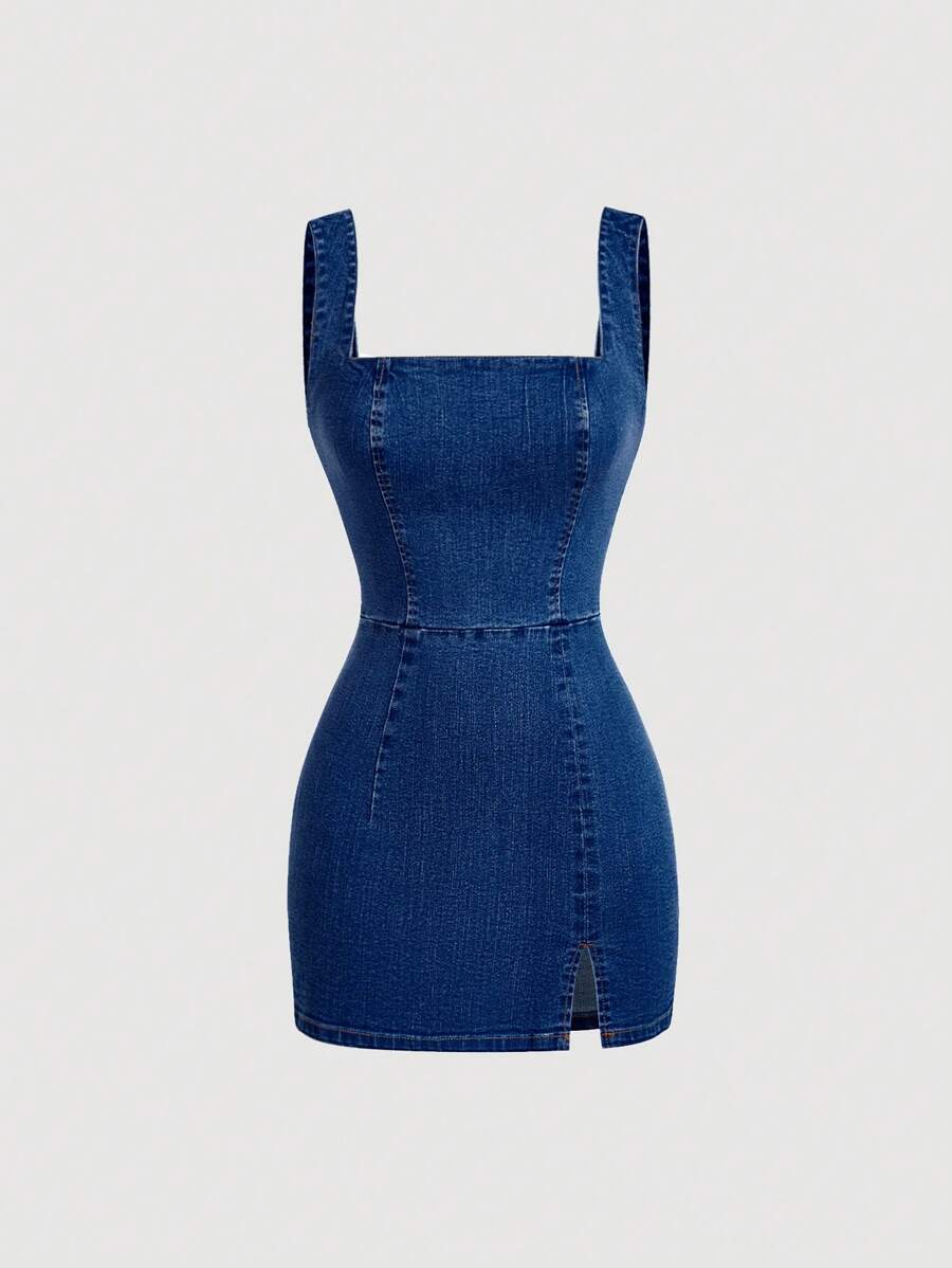 SHEIN MOD Vestido de mezclilla de Body con cuello cuadrado y abertura, para moda de verano de ...