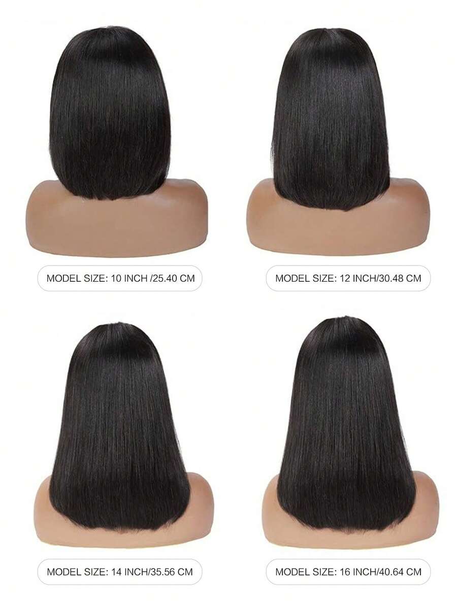 Perruque de type bob droite en cheveux humains, sans colle, prête à porter. Perruque de type bob ...