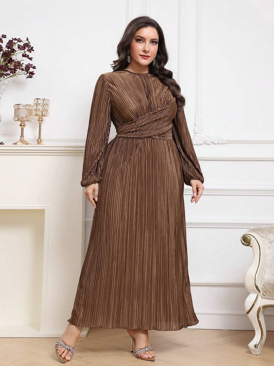 SHEIN Mulvari Plus Size Women's Solid Color Round Neck Lantern Sleeve ...