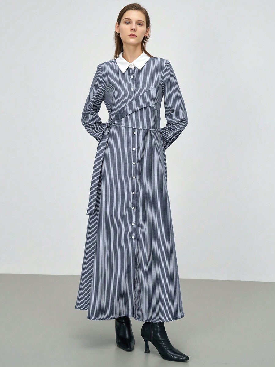 SHEIN Mulvari Women's Solid Color Splice Front Button Long Sleeve ...