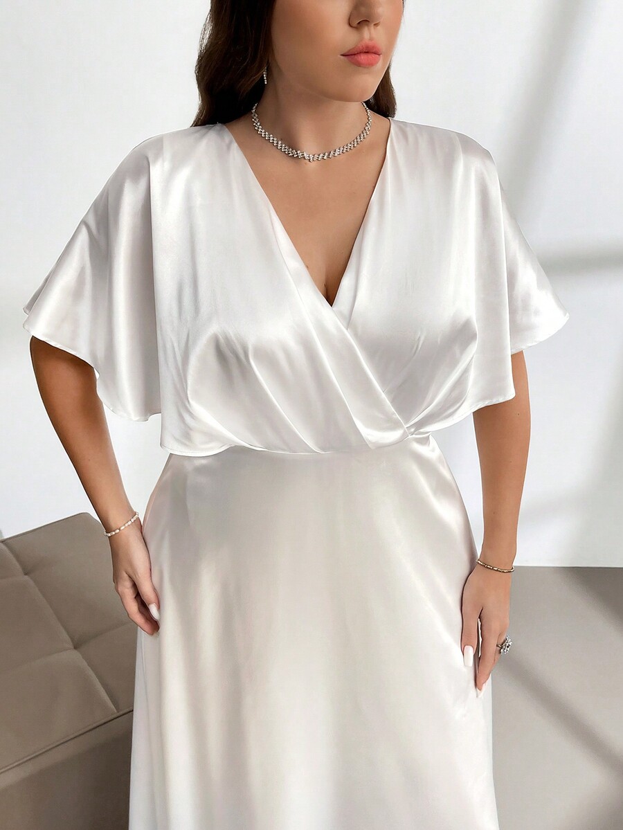 SHEIN Privé Plus Size Women's Ruched Waist Pleated A-Line Elegant White ...