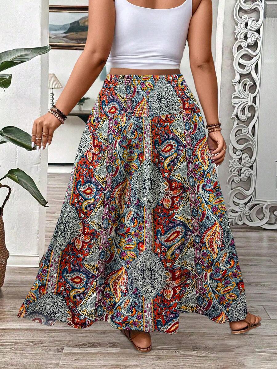 Jupe ample imprimée cachemire pour grande taille, tenue de vacances/sortie maxi pour femme ...