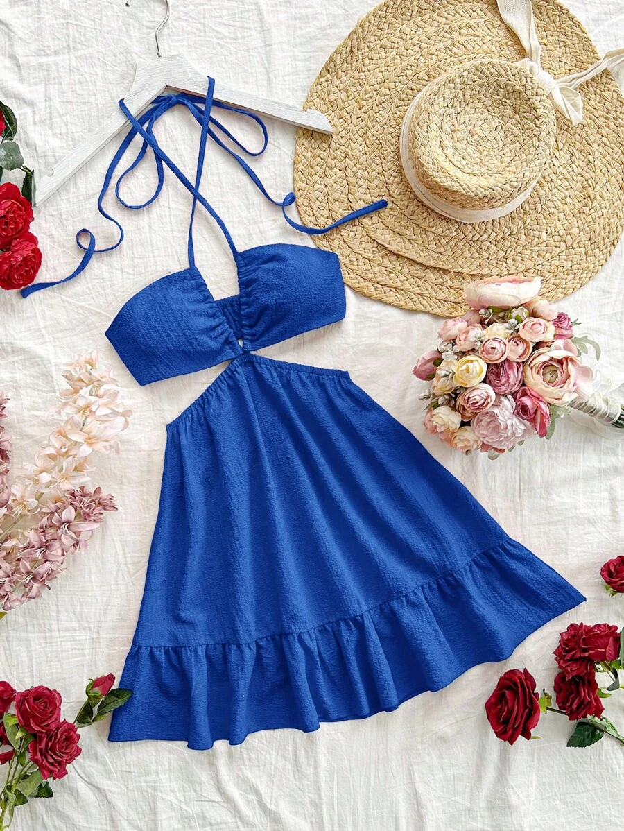Soleia Vacation Spaghetti Strap Cutout Back Hollow-Out Waist Red Dress ...