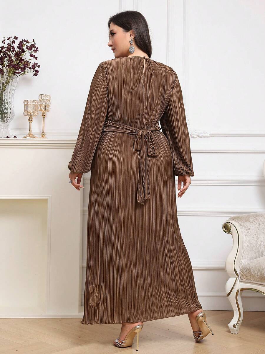 SHEIN Mulvari Plus Size Women's Solid Color Round Neck Lantern Sleeve ...