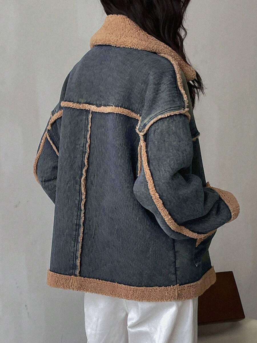 DAZY Women Western Style Clothing, Contrast Color Faux Fur Lined Denim ...