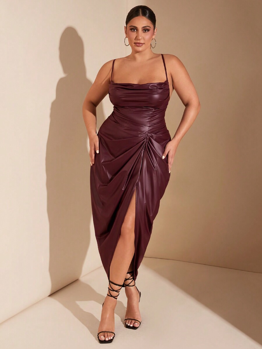 SHEIN BAE Plus Size Women Elegant Party Birthday Burgundy Red Leather ...
