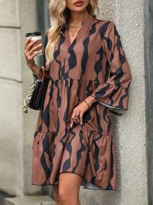 EMERY ROSE Allover Print Flare Sleeve Ruffle Hem Smock Dress | SHEIN USA